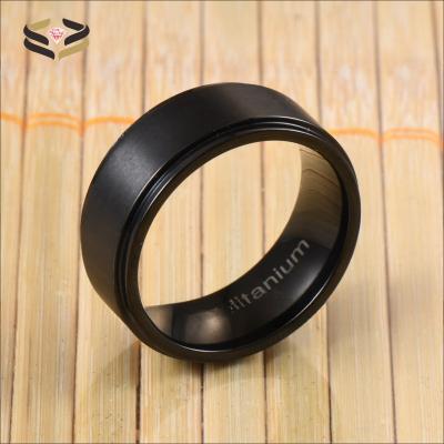 Cina Fedi Nuziali Nere in Titanio da Uomo, 8mm, Finitura Spazzolata con Bordi Smussati in vendita