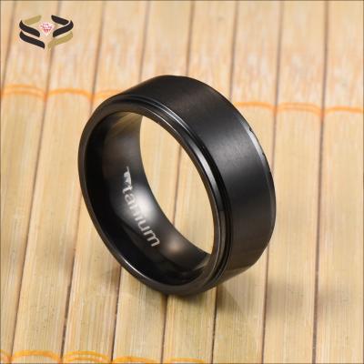 Cina Fedi Nuziali Nere in Titanio da Uomo, 8mm, Finitura Spazzolata con Bordi Smussati in vendita