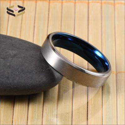 Cina Anello da sposa in titanio argentato blu per uomo 6mm spazzolato in vendita