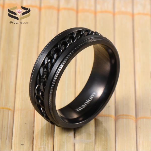 Quality Gear Step Edge Black Titanium Rings Stainless Steel Chain Braided Inlay 8mm for sale