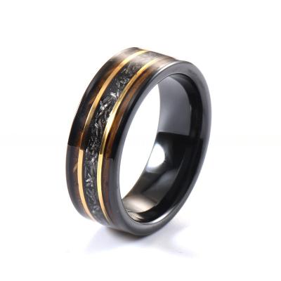 Cina Anello di Carburo di Tungsteno da 8 mm con linea d'oro Scuderia di Whiskey Legno e Meteorite Inlay Selezione di anniversario di moda maschile in vendita