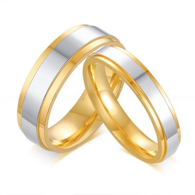 China 6mm 4mm Stainless Steel Couple Ring High Polished Silver Centre IP Gold Plated Simple Fashion Ring for Children's Party for sale