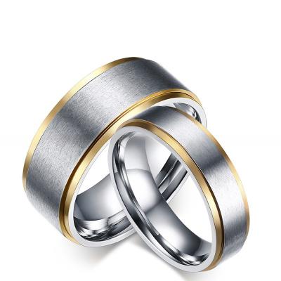 China Silver Gold Step Edges Men'S Stainless Steel Wedding Bands 8mm 6mm With Diamond Shape for sale