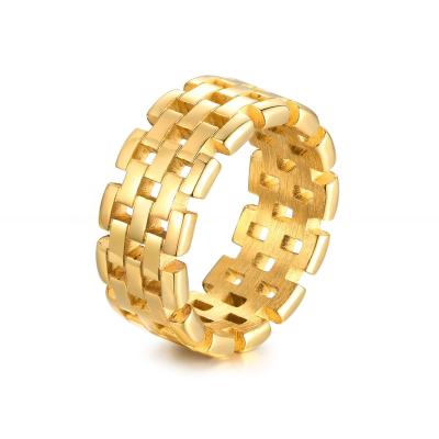 China Wedding Stainless Steel Rings 8mm Gold Plated Third Party Appraisal With Hollow Styles for sale