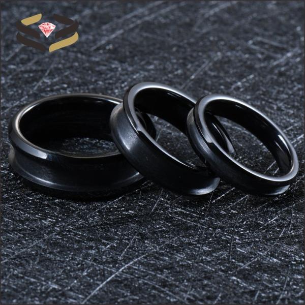 Quality Men'S Women'S Black Wedding Ceramic Rings 4mm 6mm 8mm With Customizable Inlay for sale