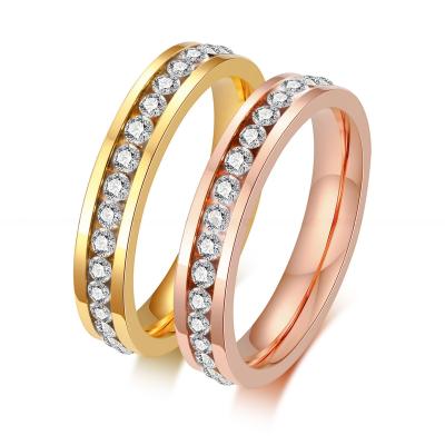 China 4mm Wedding Cubic Zirconia Stainless Steel Rings Rose Gold Black Gold Waterproof Stackable for sale