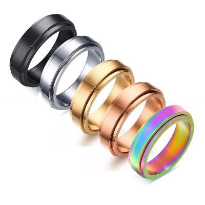 China Stainless Steel Wedding Band Rings Rainbow Rotatable Adjustable Gold Rose Gold Plated for sale