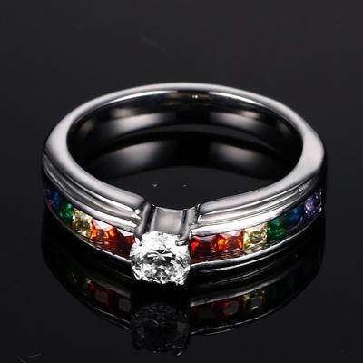 Cina Anelli di sposa in acciaio inossidabile Incorporazione Zirconi Sei colori CZ Pietra in vendita