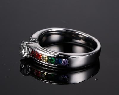 Cina Anelli di sposa in acciaio inossidabile Incorporazione Zirconi Sei colori CZ Pietra in vendita