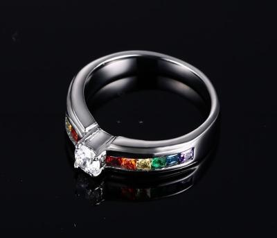 Cina Anelli di sposa in acciaio inossidabile Incorporazione Zirconi Sei colori CZ Pietra in vendita