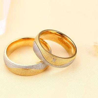 Cina Anelli in acciaio inossidabile a forma di diamante in argento 18K oro placcato due toni sabbiato in vendita