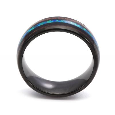 Cina Anello di tungsteno nero da 8 mm con legno e opale blu intaglio unisex matrimonio fidanzamento promessa regalo di anniversario in vendita