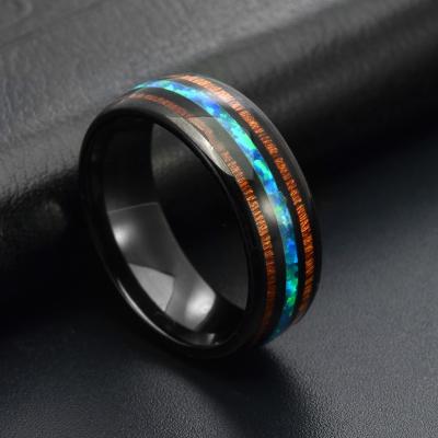 Cina Anello di tungsteno nero da 8 mm con legno e opale blu intaglio unisex matrimonio fidanzamento promessa regalo di anniversario in vendita