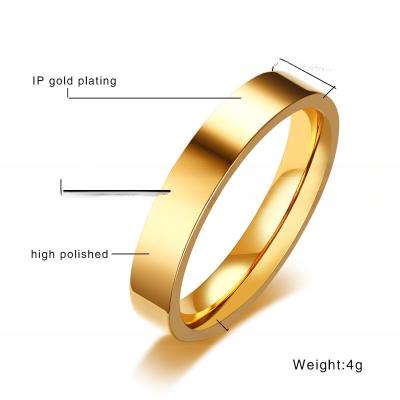 Cina Anelli piatti in acciaio inossidabile per donna argento / oro rosa / dorato lucidato impilabile 4 mm in vendita