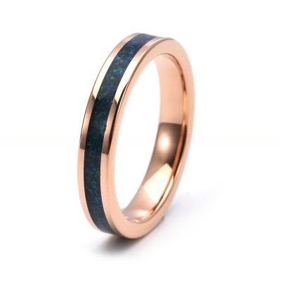 Cina Anello in tungsteno colorato opale da 4 mm, placcato oro rosa, intarsio opale blu verde, anello di fidanzamento e matrimonio per gioielli da donna unisex in vendita