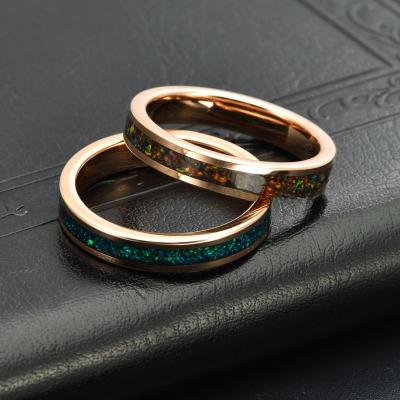 Cina Anello in tungsteno colorato opale da 4 mm, placcato oro rosa, intarsio opale blu verde, anello di fidanzamento e matrimonio per gioielli da donna unisex in vendita