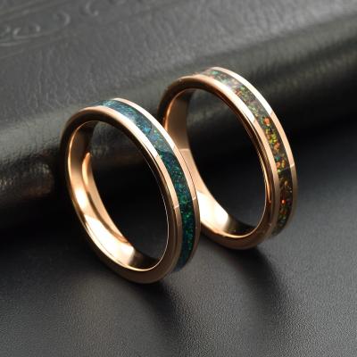 Cina Anello in tungsteno colorato opale da 4 mm, placcato oro rosa, intarsio opale blu verde, anello di fidanzamento e matrimonio per gioielli da donna unisex in vendita