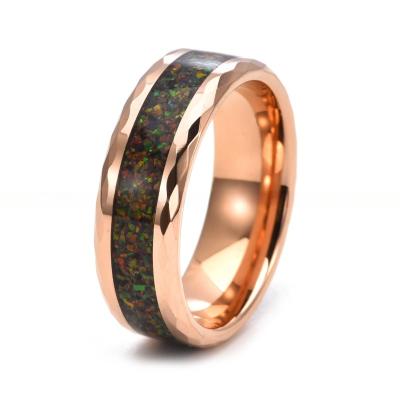 Cina 8mm Maschi Blu Opal Wedding Band Rosa Oro Faceted Tungsteno schiacciato colorato Opal Inlay lusso Anello di fidanzamento Promessa in vendita