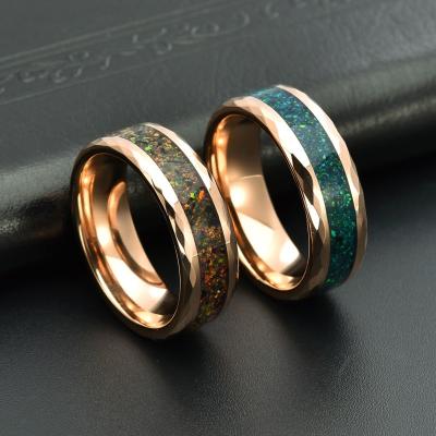 Cina 8mm Maschi Blu Opal Wedding Band Rosa Oro Faceted Tungsteno schiacciato colorato Opal Inlay lusso Anello di fidanzamento Promessa in vendita
