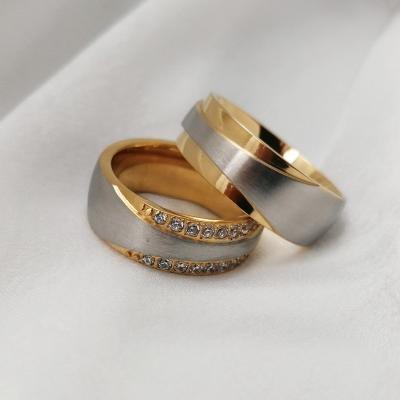 Cina Regalo Nubile CZ Anello di Nozze In Acciaio Inossidabile Set di Anello di Nozze In Oro Bianco Placcato 7mm in vendita