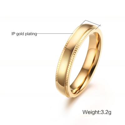 Cina Donne Uomini Oro Nozze Anelli in acciaio inossidabile 4mm Alto polacco Plain Gear Ruota passo bordi in vendita