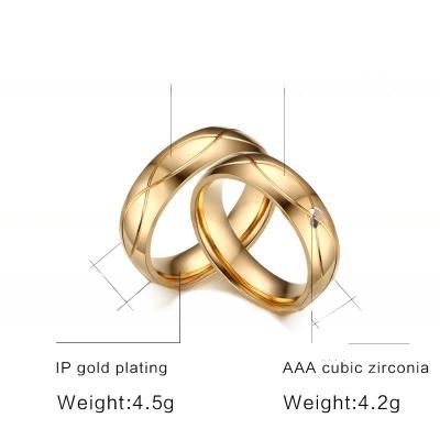 Cina Anelli di promessa in acciaio inossidabile CZ bianco riempito d'oro per coppie in vendita