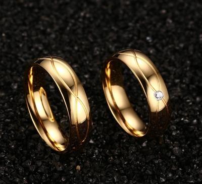 Cina Anelli di promessa in acciaio inossidabile CZ bianco riempito d'oro per coppie in vendita