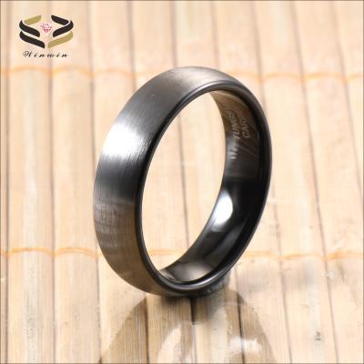 Cina Anelli nuziali in carburo di tungsteno spazzolato a cupola bicolore argento nero da 6 mm per uomo e donna, comodi, eleganti e resistenti in vendita