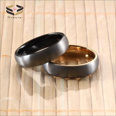 Cina Anelli nuziali in carburo di tungsteno spazzolato a cupola bicolore argento nero da 6 mm per uomo e donna, comodi, eleganti e resistenti in vendita
