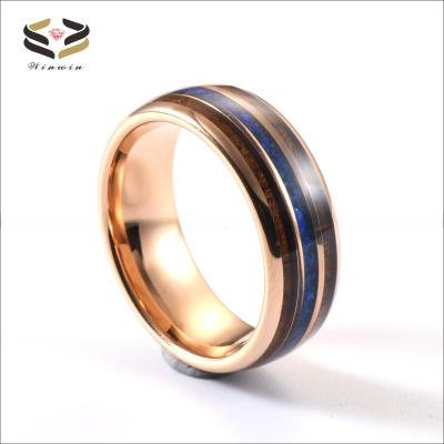 Cina Anello in carburo di tungsteno placcato oro rosa con intarsio in legno di Koa e opale blu unisex 8mm gioielli di moda fedi nuziali in vendita