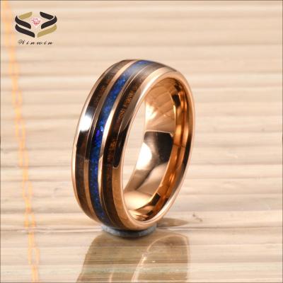 Cina Anello in carburo di tungsteno placcato oro rosa con intarsio in legno di Koa e opale blu unisex 8mm gioielli di moda fedi nuziali in vendita