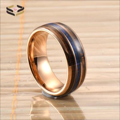 Cina Anello in carburo di tungsteno placcato oro rosa con intarsio in legno di Koa e opale blu unisex 8mm gioielli di moda fedi nuziali in vendita