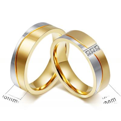 Cina Set di anelli di fidanzamento e matrimonio placcati oro 18K CZ forma geometrica in acciaio inossidabile in vendita