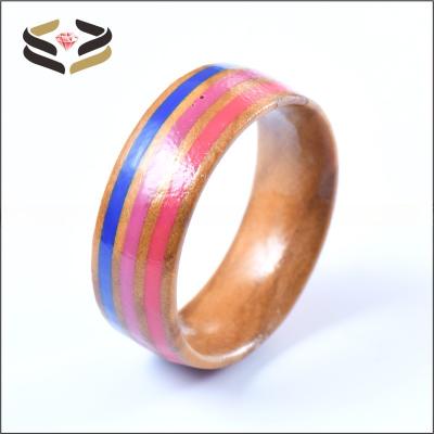 China Third Party Appraisal Certificate Type 8mm Solid Wood Ring with Blue Pink and Rose Red Epoxy Inlay N/A Plating Color for sale