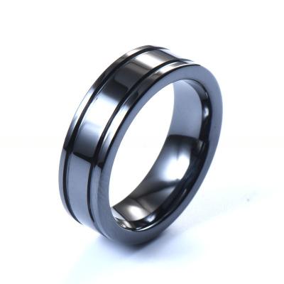 Cina Geometric Black Ceramic Wedding Band Double Grooved Line 6mm Per Uomini Donne in vendita