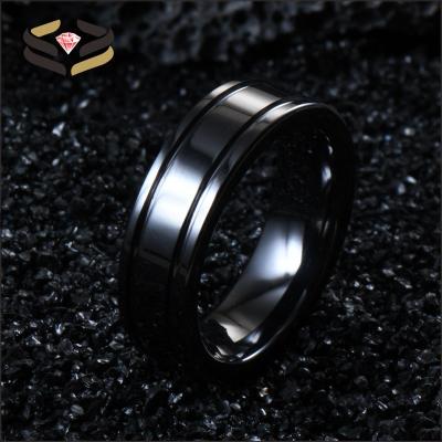 Cina Geometric Black Ceramic Wedding Band Double Grooved Line 6mm Per Uomini Donne in vendita