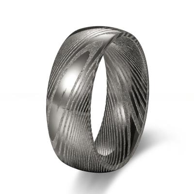 Cina Uomini 8mm Damasco Acciaio Band Nuziale Cupola Finito Perla Tipo Incluso Mezza Dimensione Pistola Colore Placcato in vendita