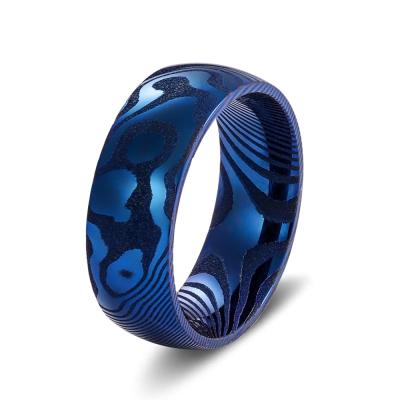 Cina Indispettito matrimonio Damasco Acciaio Uomo Anello 8mm Blu Religioso Tipo Domato Legno Grano in vendita