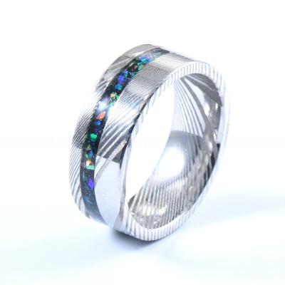 Cina Fede nuziale Galaxy Opal Silver Damascus con logo personalizzato 8mm per uomo in vendita