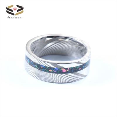 Cina Fede nuziale Galaxy Opal Silver Damascus con logo personalizzato 8mm per uomo in vendita