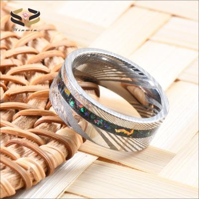 Cina Fede nuziale Galaxy Opal Silver Damascus con logo personalizzato 8mm per uomo in vendita
