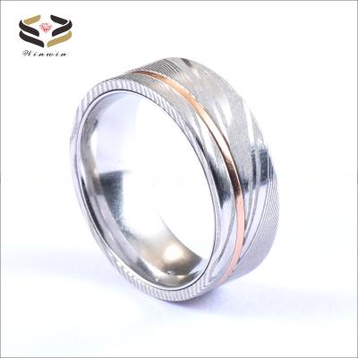 Cina Anelli da uomo in acciaio damasco da 8 mm con anima in tungsteno e intarsio in rame in vendita