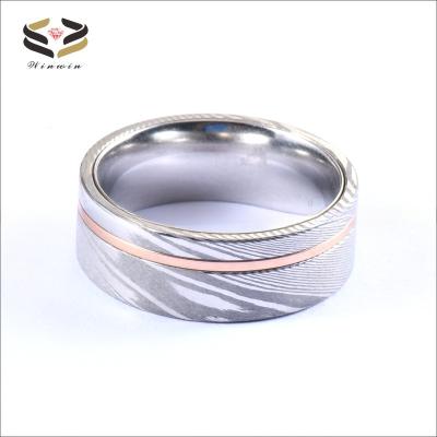 Cina Anelli da uomo in acciaio damasco da 8 mm con anima in tungsteno e intarsio in rame in vendita