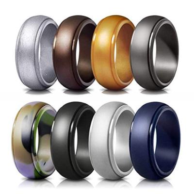 Cina Anello in silicone sportivo per matrimonio, 8 mm, bordo smussato, traspirante, per uomo in vendita