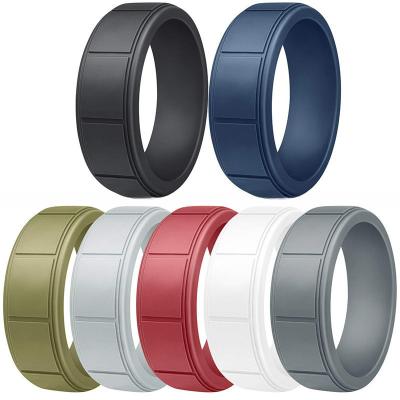 Cina Anelli in silicone da uomo per anniversario, larghi 8 mm, spessi 2,5 mm, in gomma con motivo rettangolare traspirante in vendita