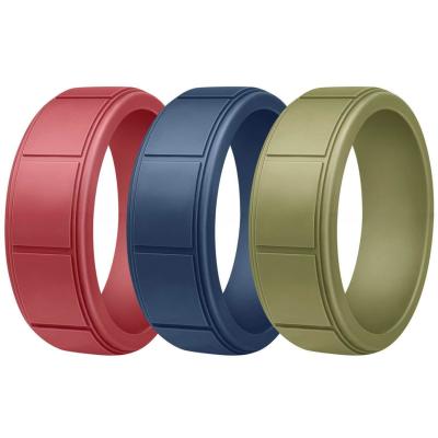 Cina Anelli in silicone da uomo per anniversario, larghi 8 mm, spessi 2,5 mm, in gomma con motivo rettangolare traspirante in vendita