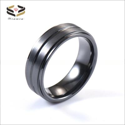 Cina Step Edge Nera Ceramica 8mm Ceramica 8mm Spazzolato Centrale Grooved Per Uomini Regalo Anniversario in vendita