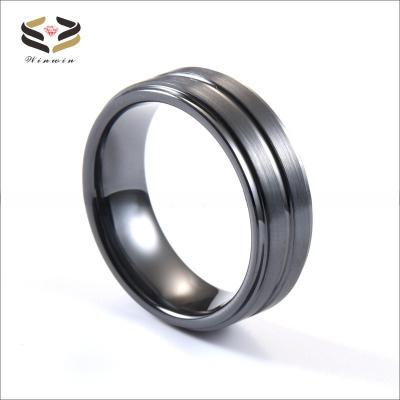Cina Step Edge Nera Ceramica 8mm Ceramica 8mm Spazzolato Centrale Grooved Per Uomini Regalo Anniversario in vendita