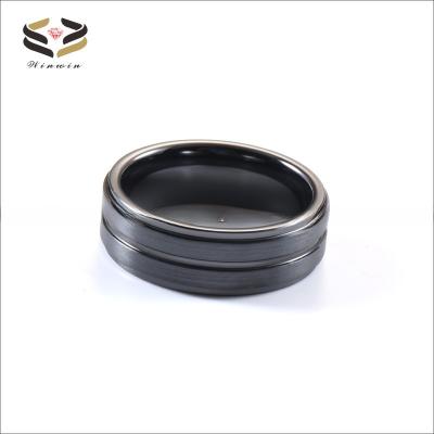 Cina Step Edge Nera Ceramica 8mm Ceramica 8mm Spazzolato Centrale Grooved Per Uomini Regalo Anniversario in vendita