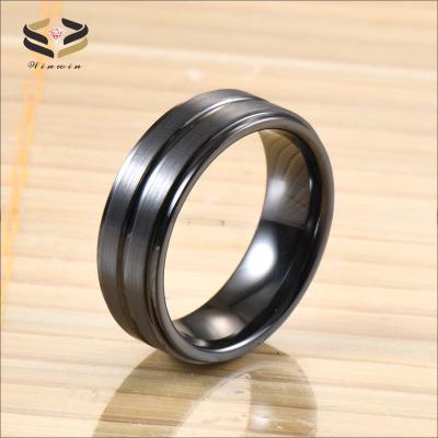 Cina Step Edge Nera Ceramica 8mm Ceramica 8mm Spazzolato Centrale Grooved Per Uomini Regalo Anniversario in vendita